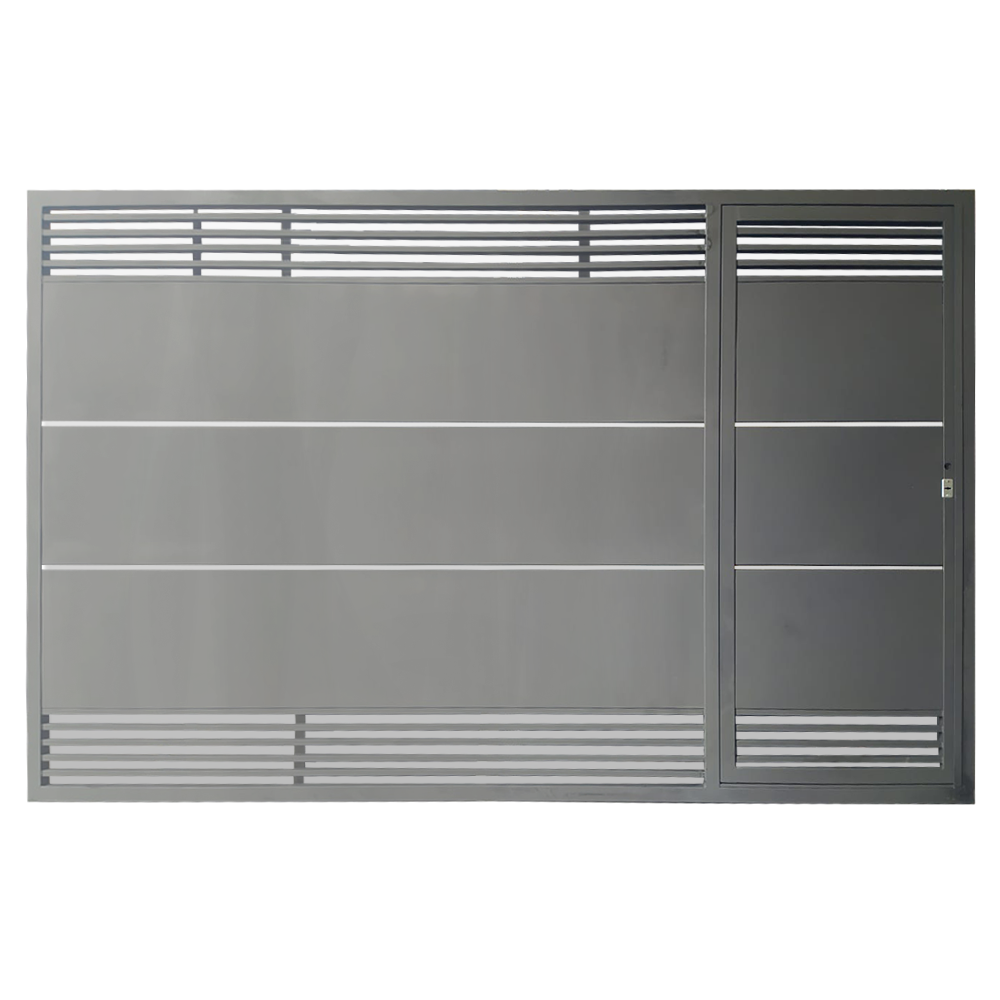 Portón Corredizo de Chapa simple Nº18 con Insertos con Reja superior e ...