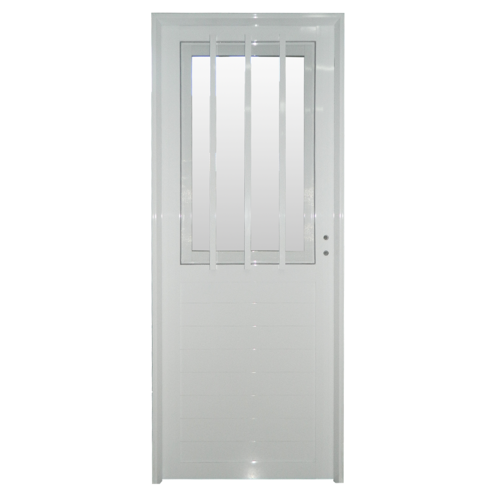 Puerta aluminio Herrero Modelo 1/2 Vidrio con Reja con Mosquitero con ...